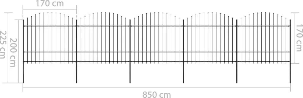 vidaXL Zahradní plot s hroty ocel (1,5–1,75) x 8,5 m černý [277743]