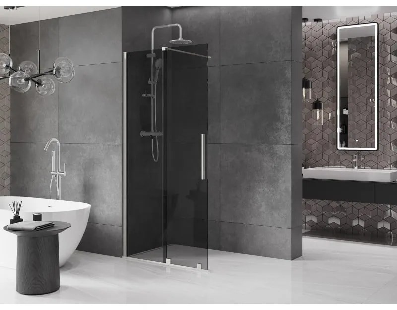 Mexen Velar, sprchová zástěna s posuvnými dveřmi Walk-in 100 x 200 cm, 8mm šedé sklo, broušená ocel, 871-100-000-43-97