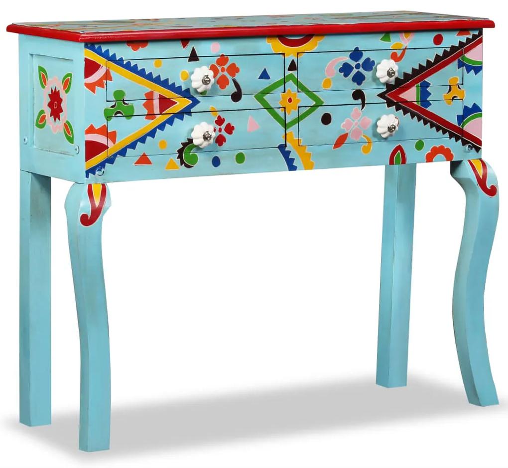 244596 vidaXL Odkládací stolek, masivní mangovník, ručně malovaný, modrý