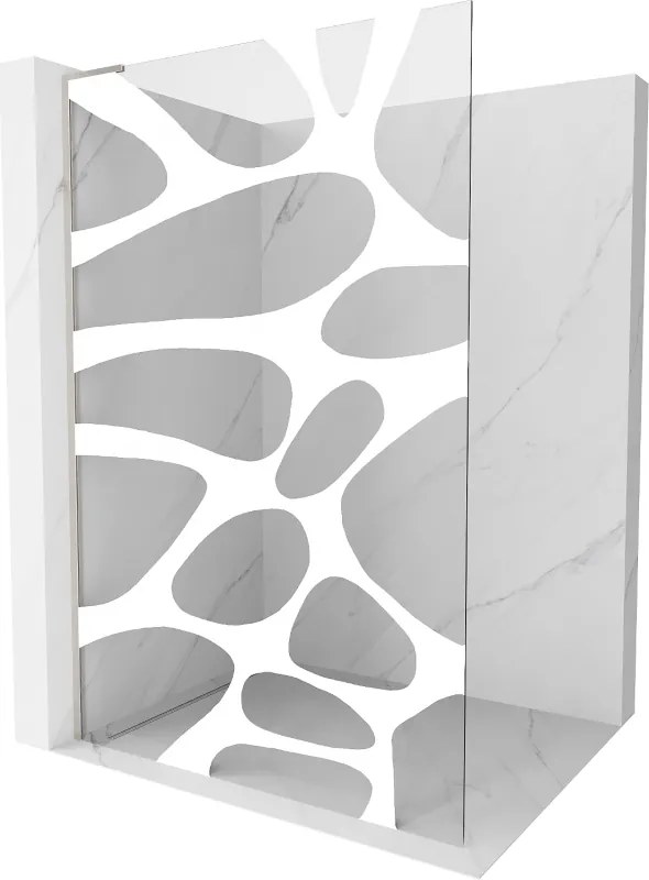 Mexen Kioto L, sprchová zástěna Walk-In 100 x 200 cm, 8mm čiré sklo bílý vzor, broušená ocel profil, 800-100-103-97-97