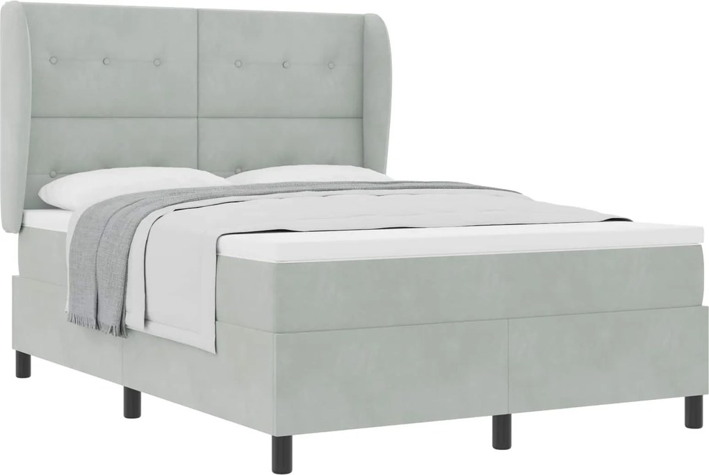 Postel s boxspringem s čelo Světle šedá 200 x 140 cm samet 3340928