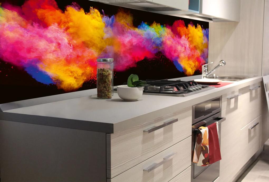 DIMEX | Fototapeta do kuchyně Exploze barevného prášku KI-180-288 | 180 x 60 cm | vícebarevná, černá