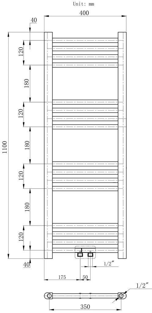 Gamma Erga Simple, topné těleso 1100x400 mm, 372 W, černá, ERG-LAV-SIMP-11040-BK
