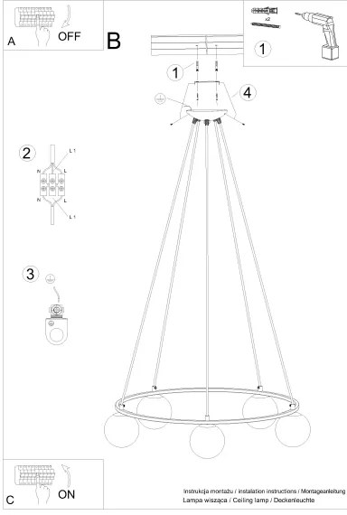 Sollux SL.1214 - Lustr na lanku YOLI 5xG9/8W/230V černá