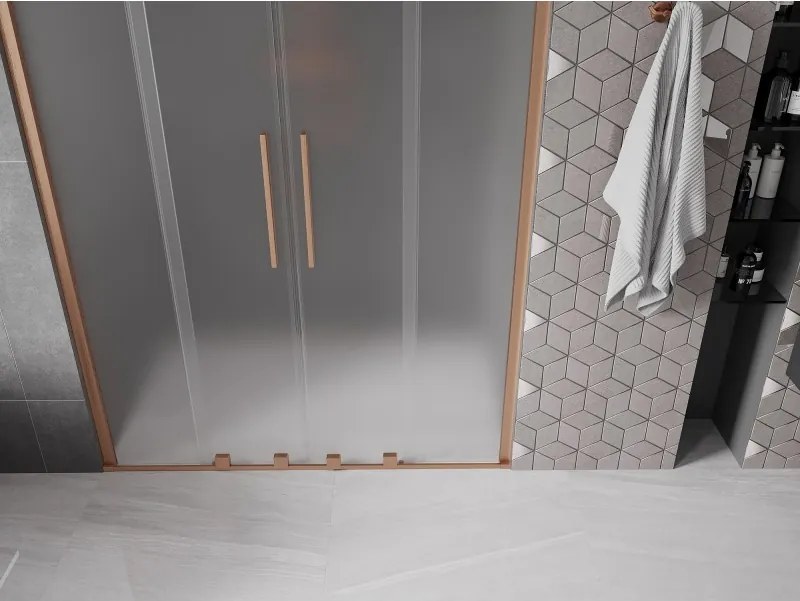 Mexen Velar Duo, posuvné sprchové dveře do otvoru 140 cm, 8mm sklo námraza, měděná matná, 871-140-000-32-65