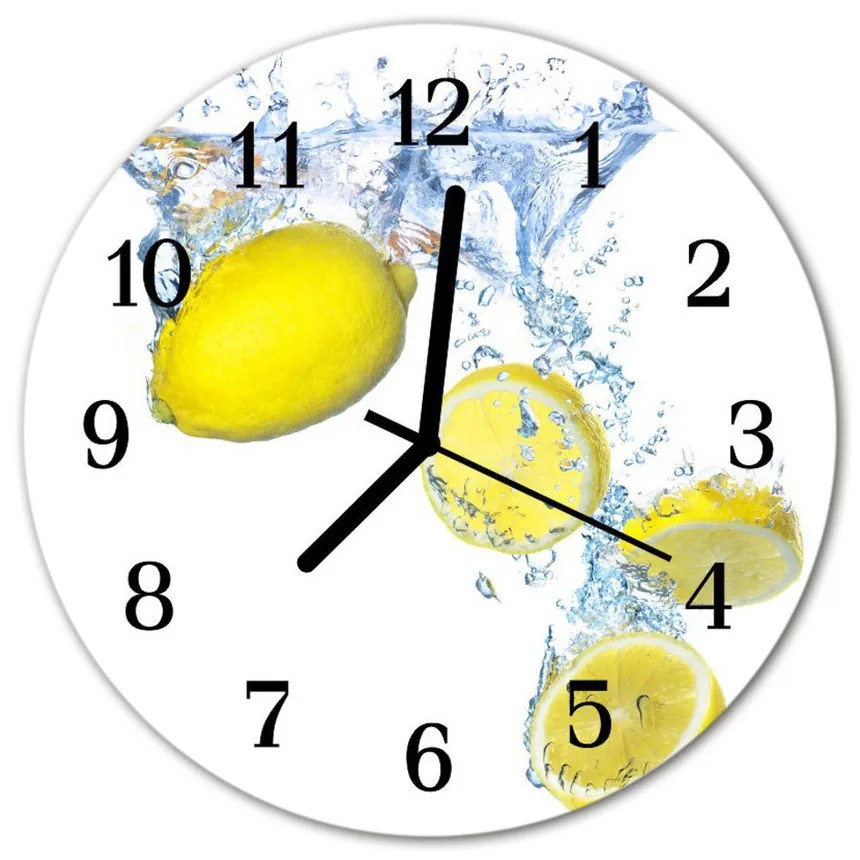 Skleněné hodiny kulaté citróny fi 30 cm