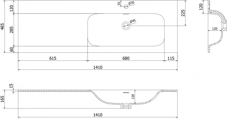 Mexen Vela, umyvadlo na zapuštění 141 x 46,5 cm, pravé, bílá lesklá, 25231400P