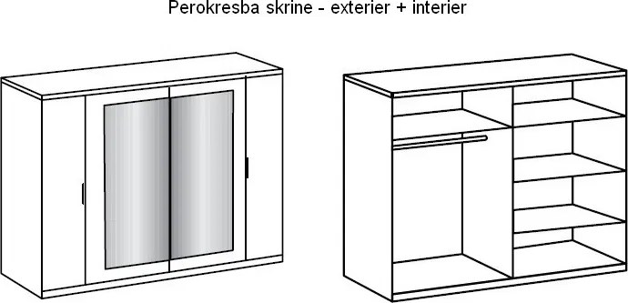 Šatní skříň s otočnými dveřmi Nora, 225 cm, prkenný dub/bílá