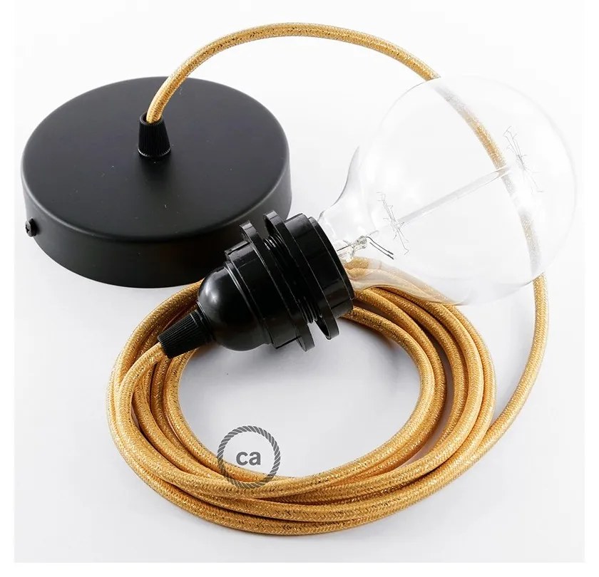 creative cables Závěsné svítidlo pro stínidla s třpytivým zlatým textilním kabelem RL05 Velikost: 200 cm, Barva: Měď, Montáž: Sestavený