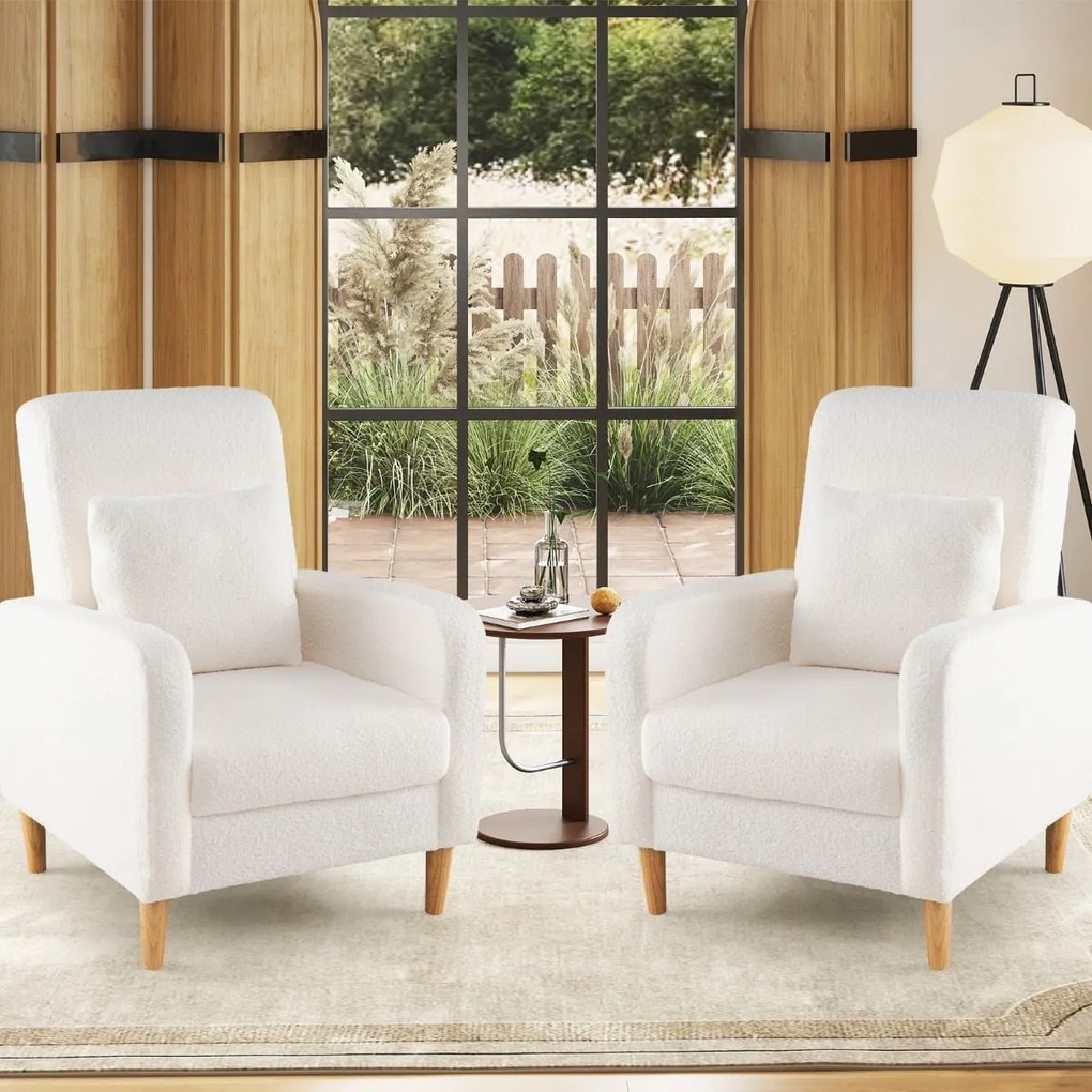 Costway Teddy armchair with lumbar cushion and wooden legs. Padded lounge chair