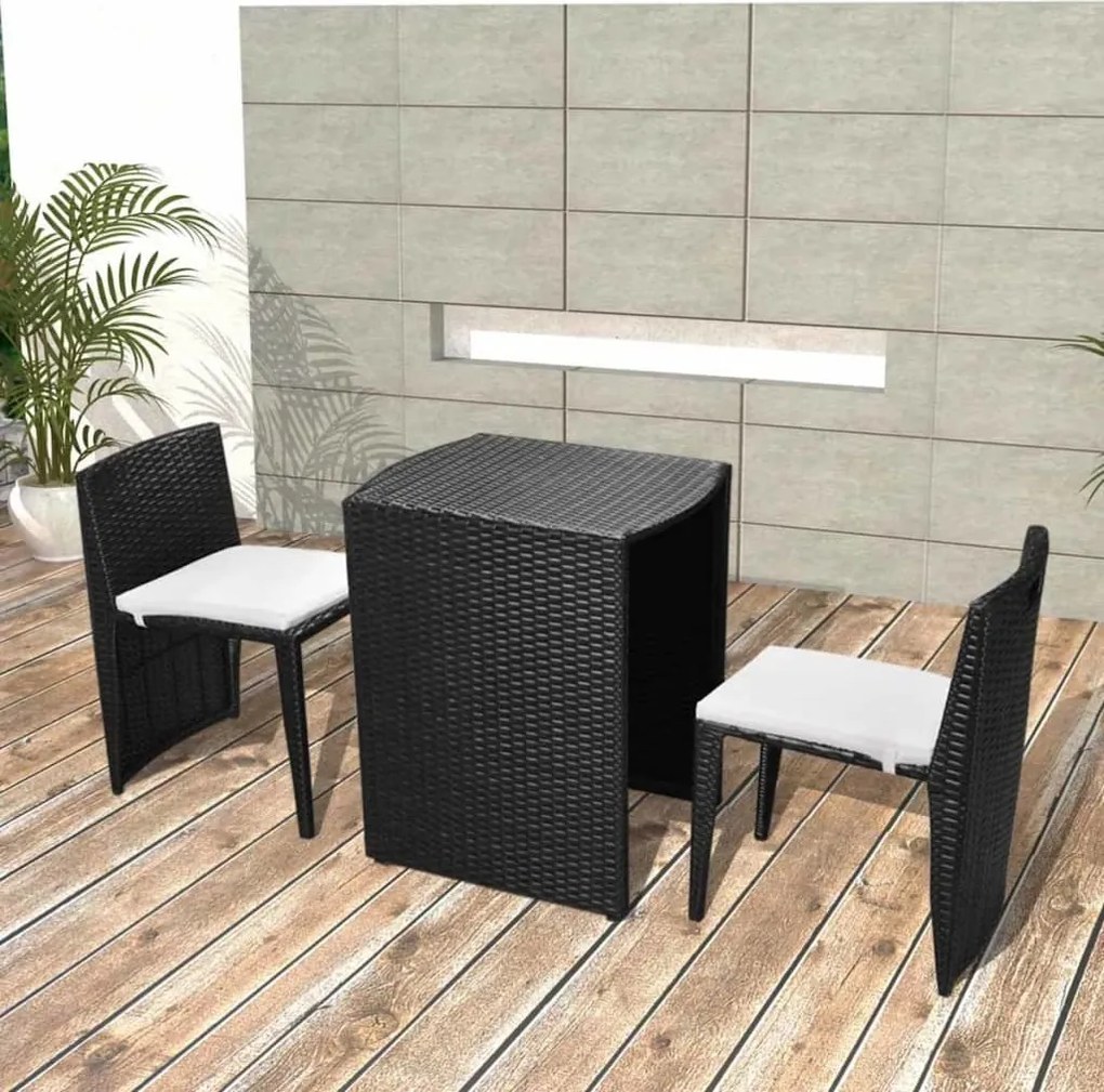 vidaXL 3dílný bistro set s poduškami polyratan [42881] Barva: Černá