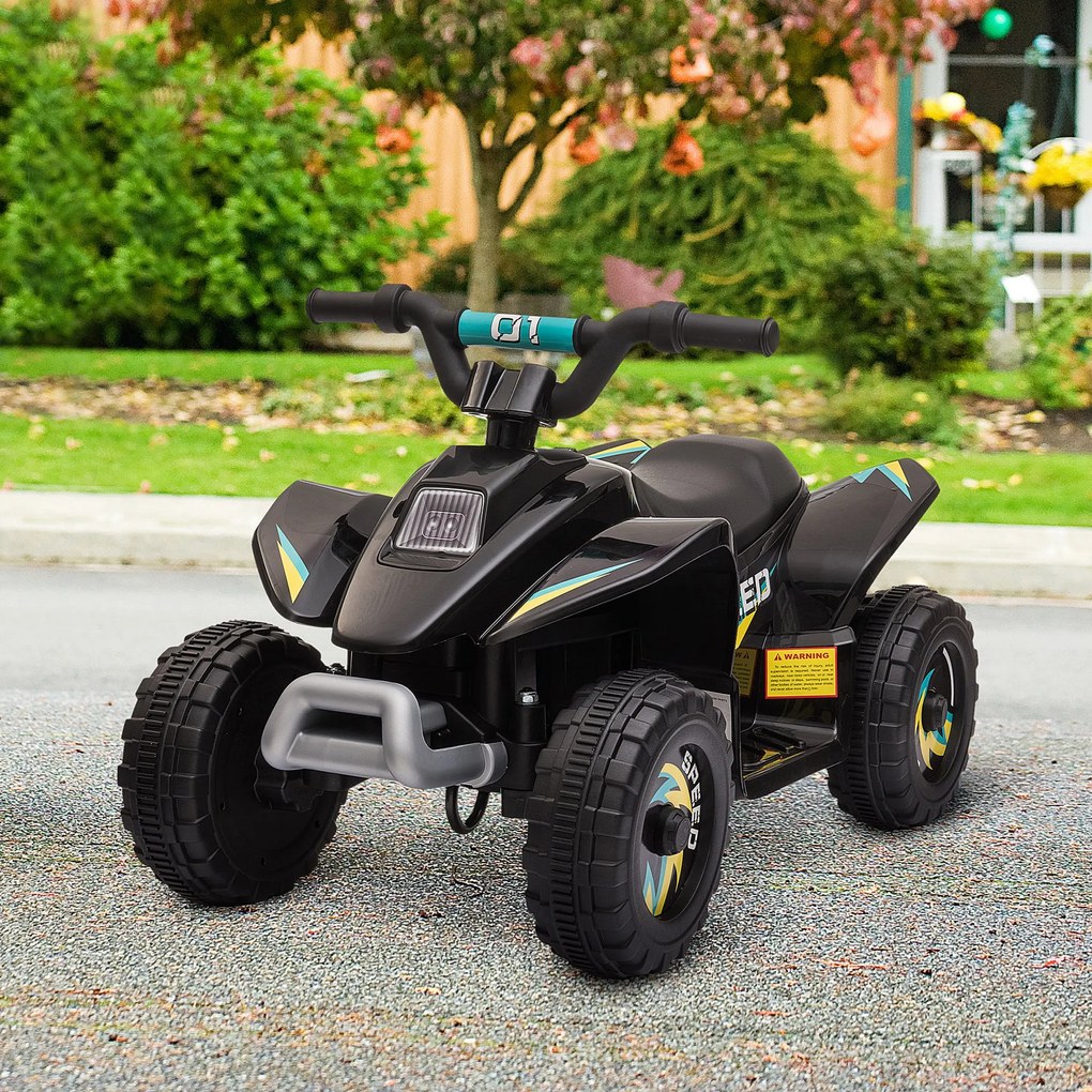 HOMCOM Elektrická čtyřkolka pro děti 18-36 měsíců, na baterie 6V s vpřed a vzad, maximální zatížení 20 kg, 72x40x45.5 cm, černá