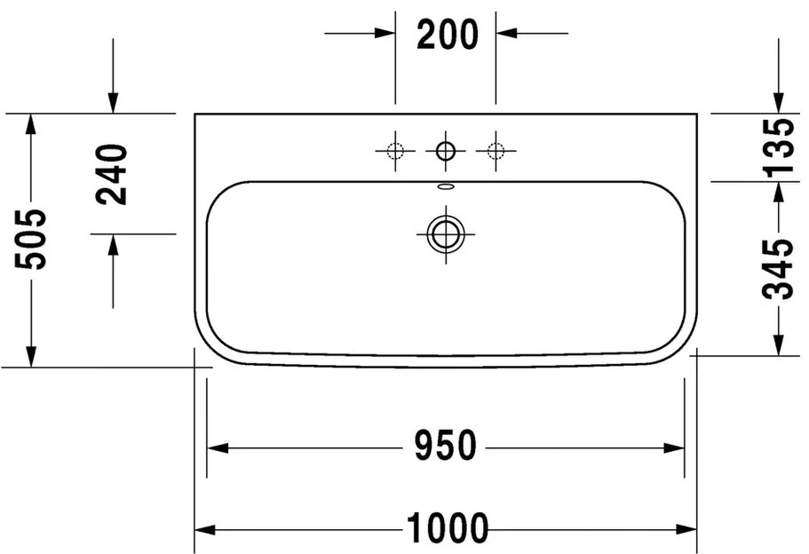 Duravit Happy D.2 - umyvadlo 100x50,5 cm, 1 otvor pro baterii propíchnutý, 2318100000