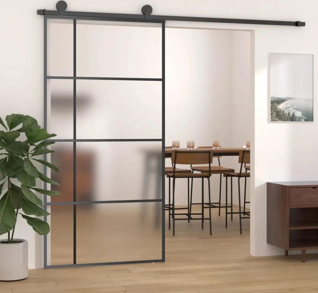 vidaXL Posuvné dveře 102,5 x 205 cm mléčné ESG sklo a hliník [151687] Barva: Černá