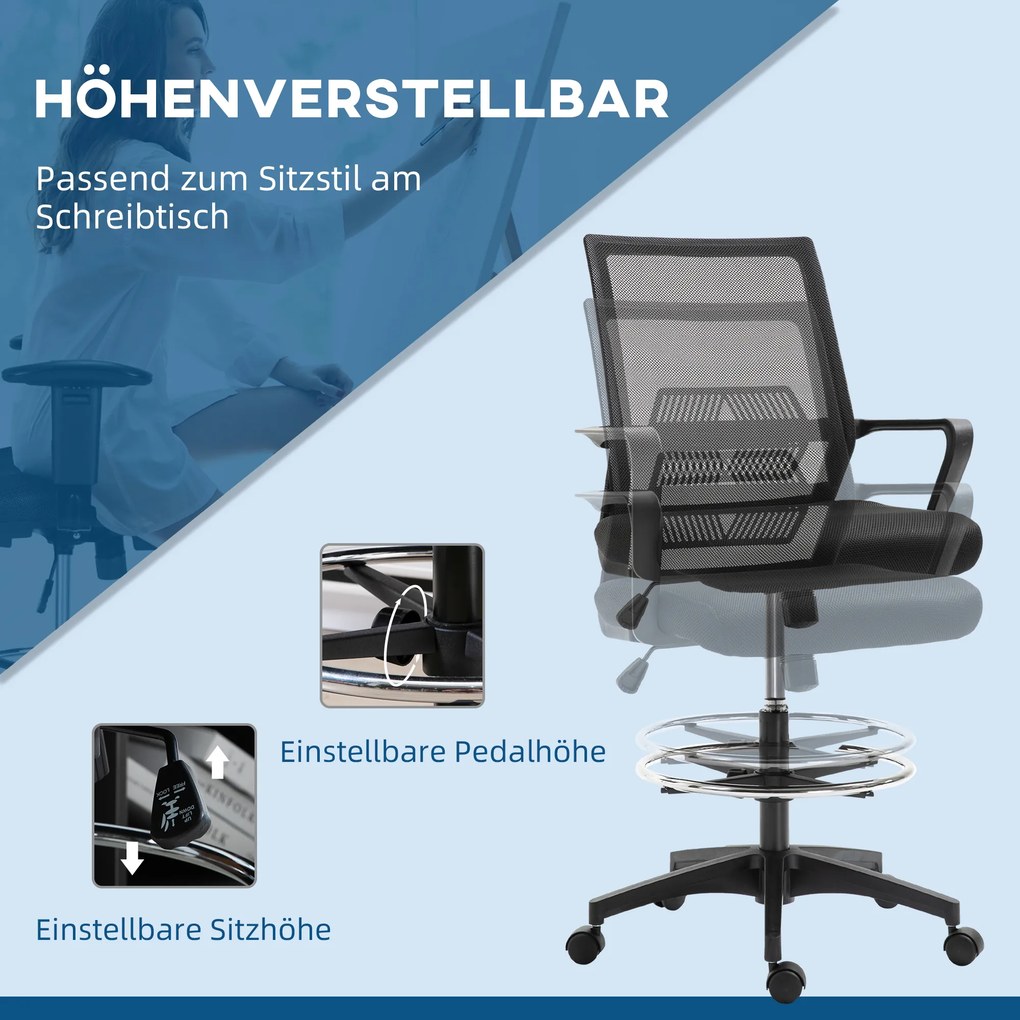 Vinsetto Ergonomická kancelářská židle s nastavitelným opěrným kruhem, bederní oporou, výškově nastavitelná otočná židle s síťovinou, návrhářská židl…