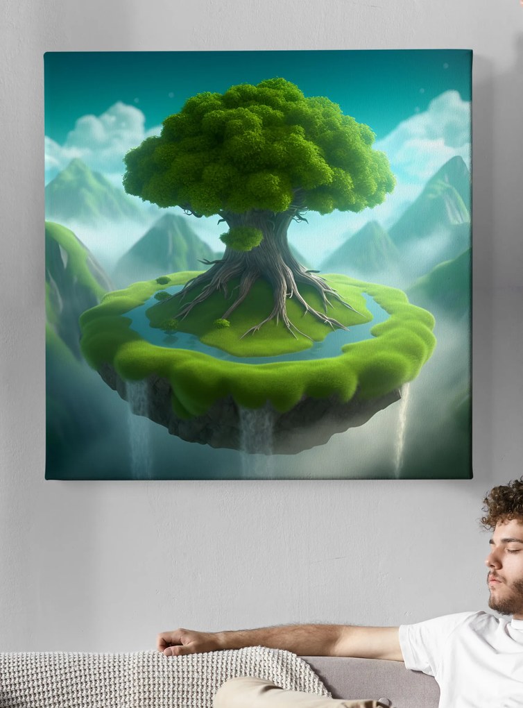 Obraz na plátně - Levitující Strom života na ostrově FeelHappy.cz Velikost obrazu: 100 x 100 cm