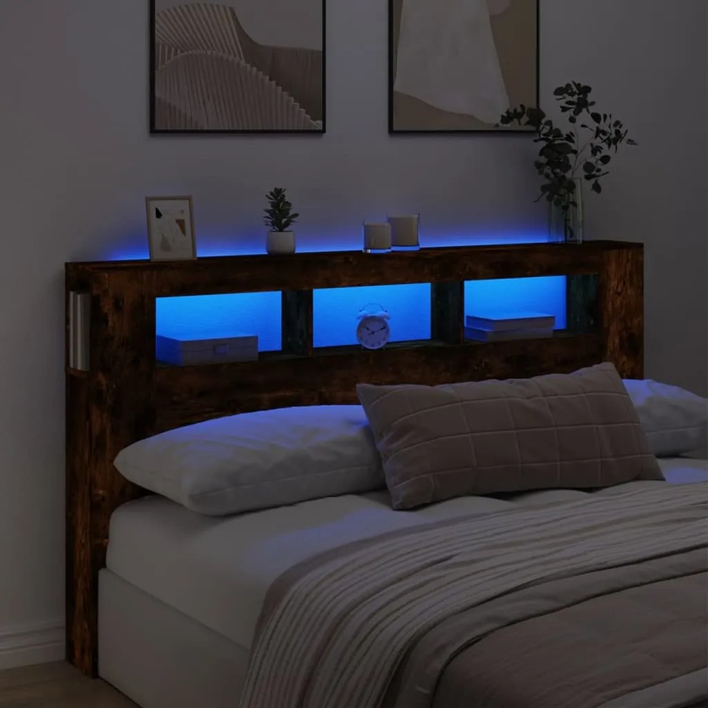 Čelo postele s LED kouřový dub 180 x 18,5 x 103,5 cm kompozit