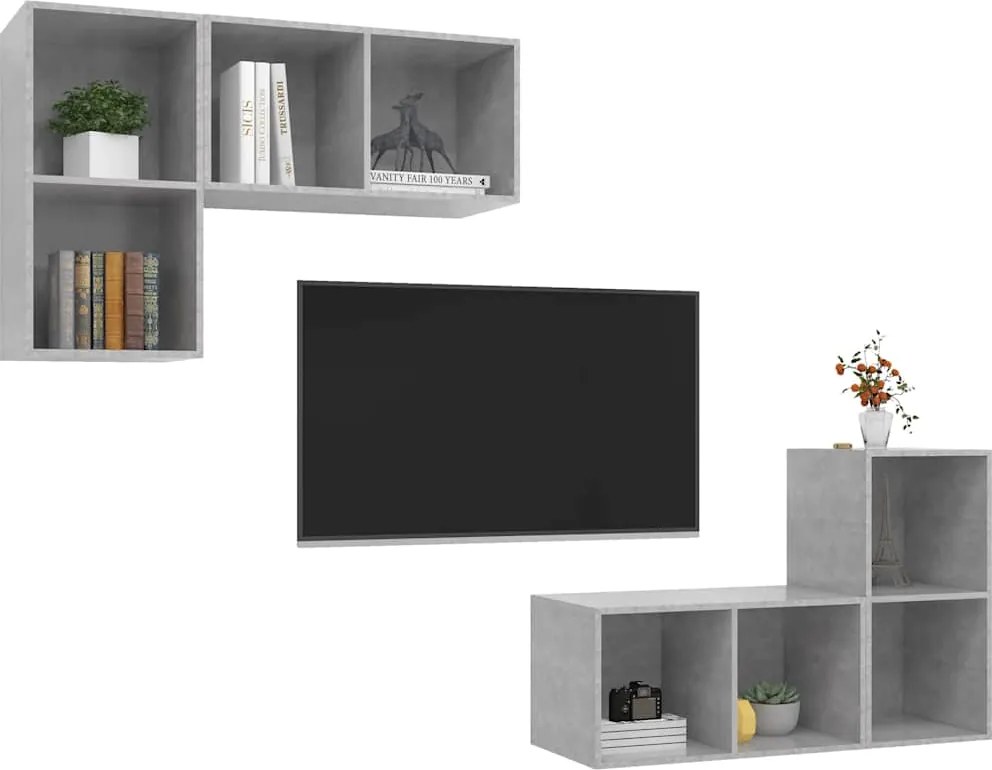 Nástěnné TV skříňky 4 ks betonově šedé kompozitní dřevo 3079839