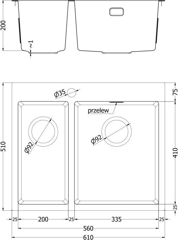Mexen Flexo ocelový dřez s 1,5 komorami 610 x 510 mm, inox HC - 6446611500-01HC