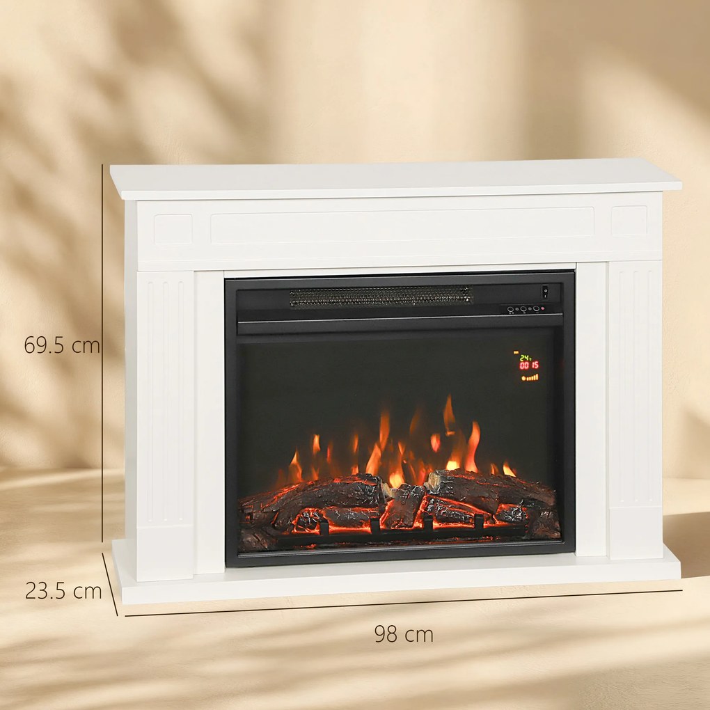 HOMCOM Elektrický krb s plamenem ve 12 barvách a 5 stupni jasnosti, dálkové ovládání a časovač, 98x23,5x69,5 cm, bílá a černá