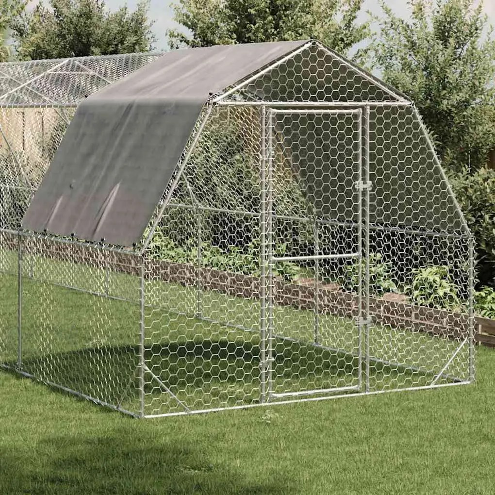 Výběh pro slepice se střechou 2,5x10x2,25 m pozinkovaná ocel 3328529