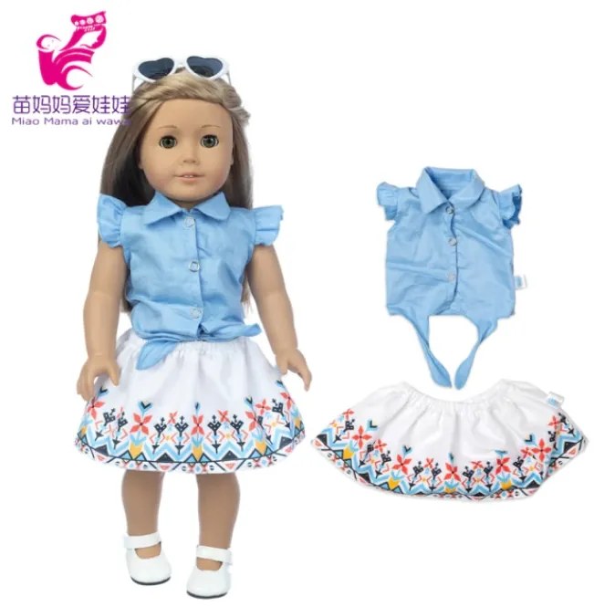 Svatební oblek a jiné oblečení pro panenku AMERICAN GIRL A BABY BORN 43-45 CM Varianta: modrá košile a květinová sukně