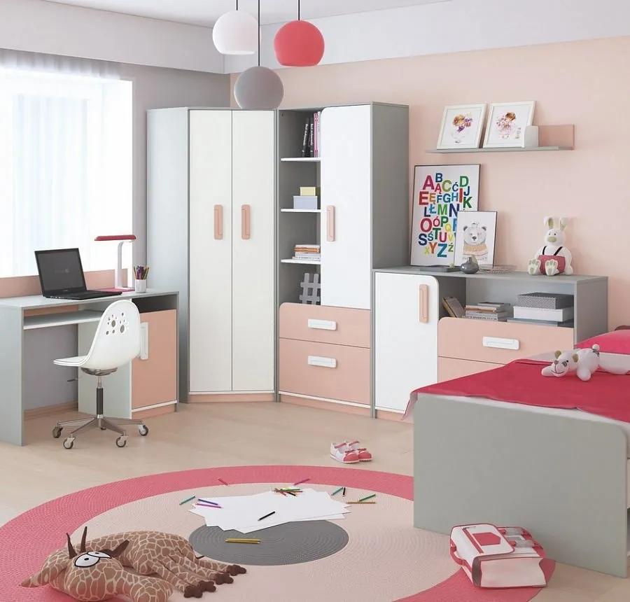 Casarredo - Komfort nábytek Dětská skříň VILLOSA kombinovaná, šedá/bílá/růžová