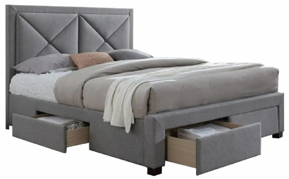 Tempo Kondela, s.r.o. Luxusní postel s úložným prostorem, látka šedý melír, 160x200, XADRA