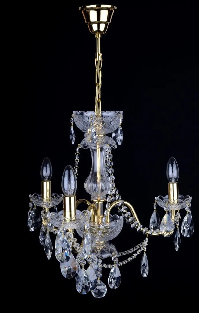 3 Arms gold brass crystal chandelier with cut crystal almonds