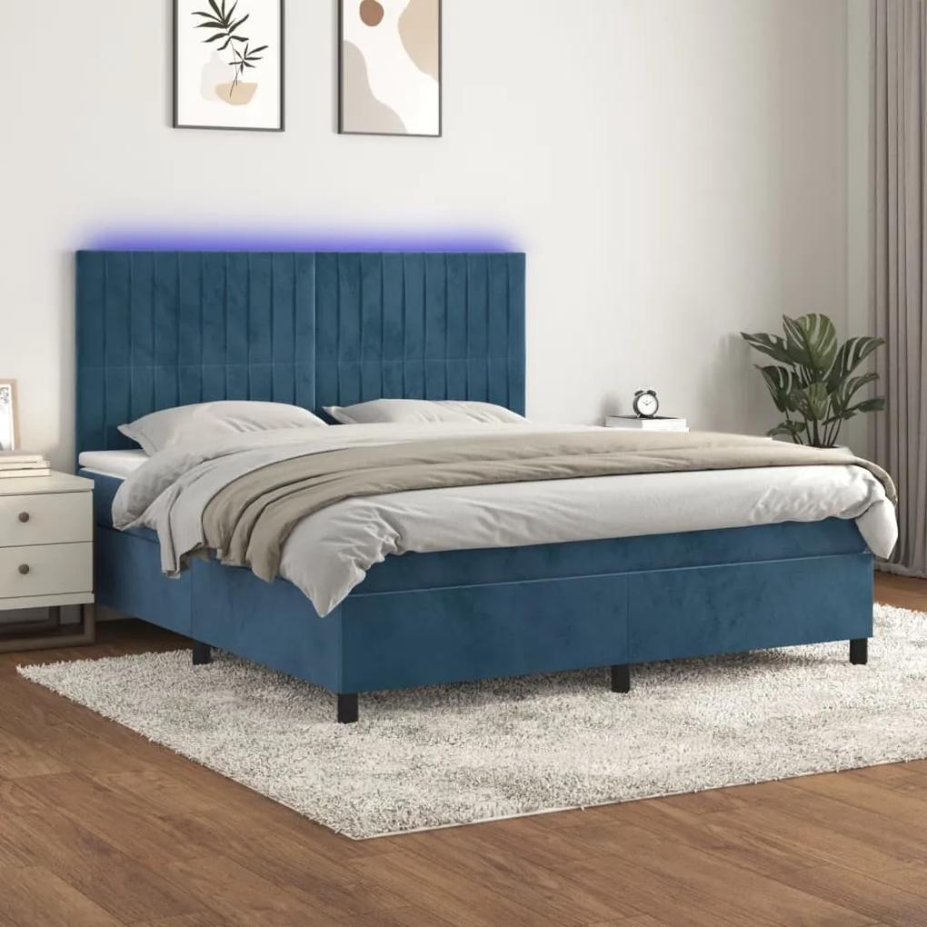 Box spring postel s matrací a LED tmavě modrá 180x200 cm samet,  3136261