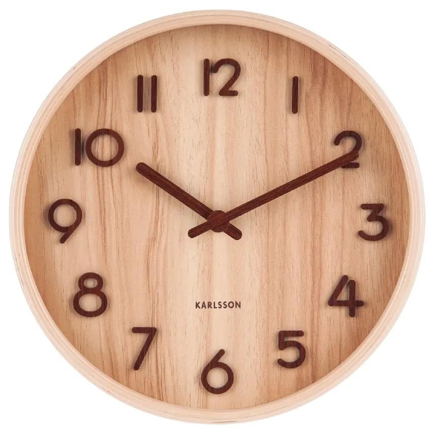 Světle hnědé nástěnné hodiny z lipového dřeva Karlsson Pure Small, ø 22 cm