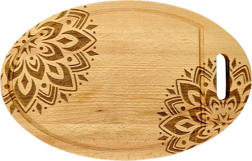 AMADEA Dřevěné servírovací prkénko - podnos oválné mandala, masivní dřevo, 35 cm