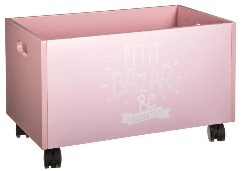 Úložný box na hračky PETIT BAZAR, 48 x 30 x 28 cm, na kolečkách, růžový