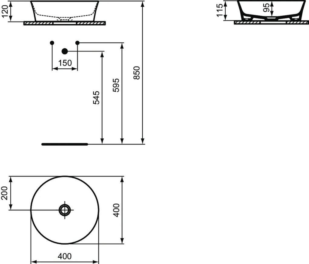 Ideal Standard Ipalyss - Umyvadlo na desku ø 400 mm, bez přepadu, bílá E139801