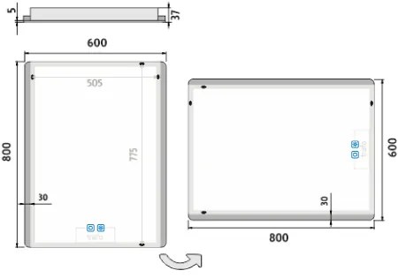 Nimco LED zrcadlo 600x800 se dvěma dotykovými senzory - ZP 17002VX