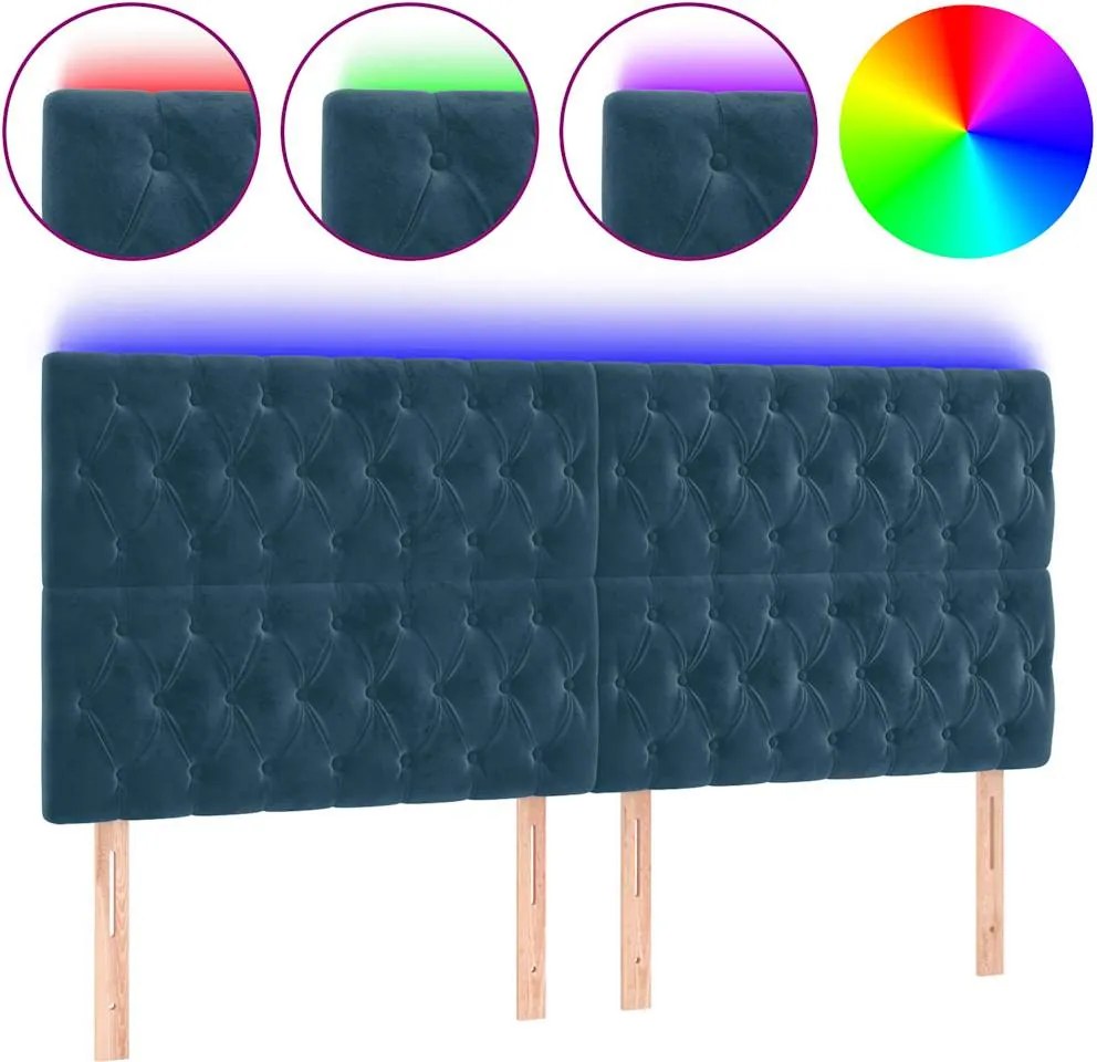 Čelo postele s LED tmavě modré 200x7x118/128 cm samet 3122830