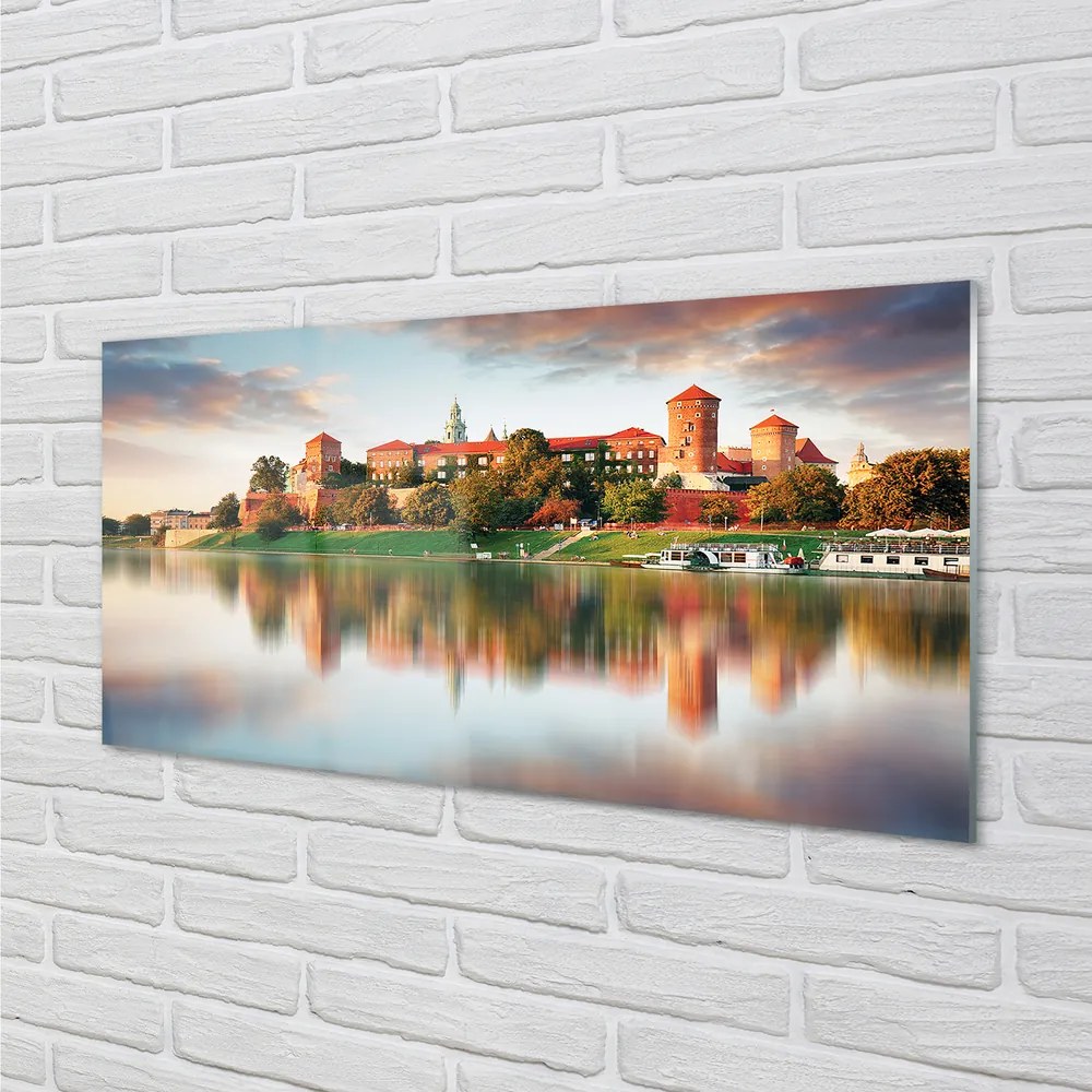 akrylový obraz Krakow hrad řeka 125x50 cm