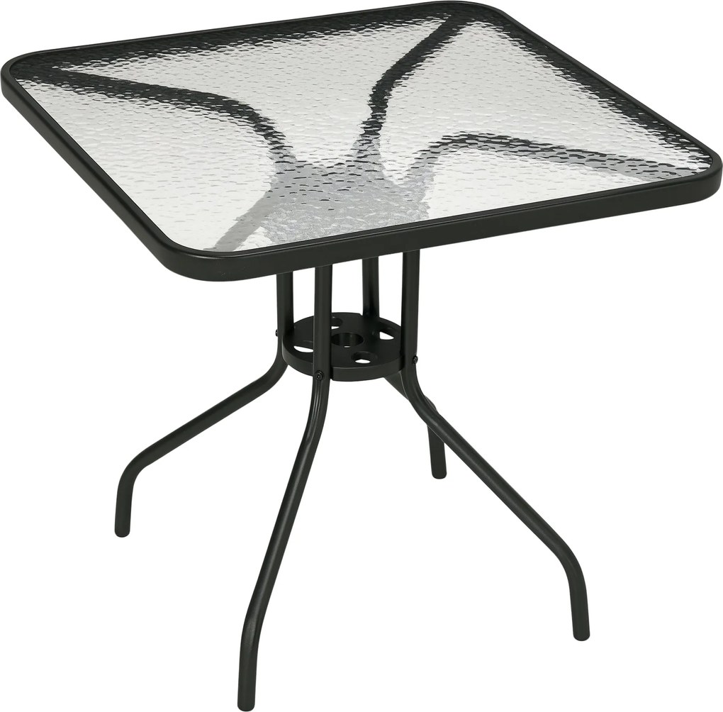 Outsunny Zahradní Stůl S Odnímatelným Kovovým Deskou 76x76 cm Voděodolný Čtvercový Stůl s Otvorem na Slunečník, Protiskluzový Stůl pro Dekoraci, Campi