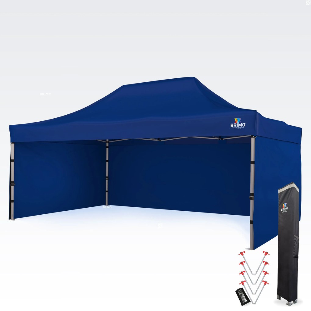 BRIMO Zahradní nůžkový stan 4x6 m Premium (Alu) s 3 stěnami – Rychlorozkládací - s 3 stěnami - Modrá P. Alu