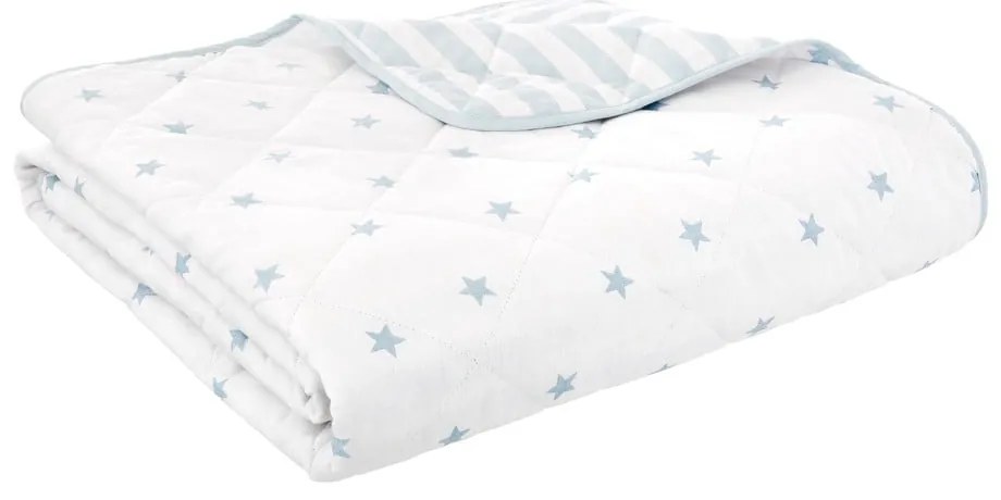 Bílý/modrý bavlněný prošívaný dětský přehoz 135x190 cm Mini Star &amp; Stripes – Bianca