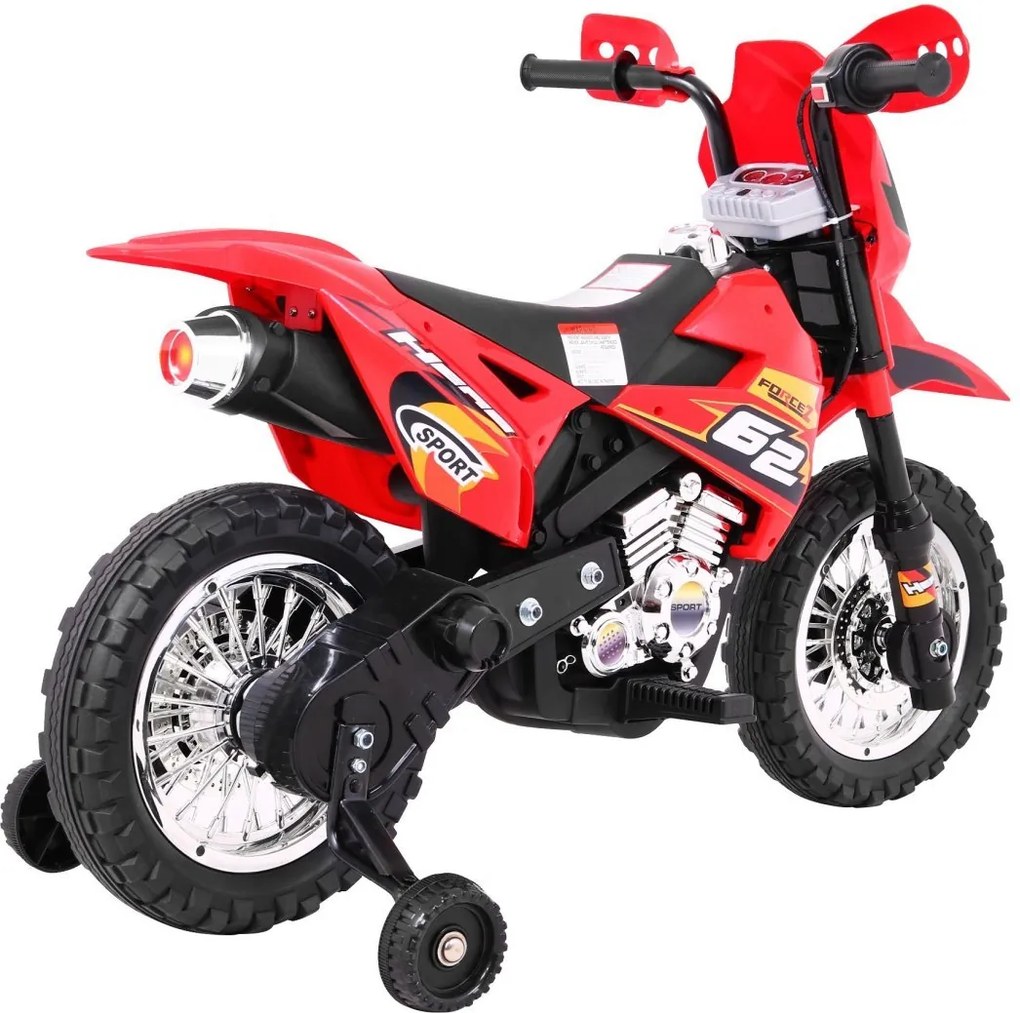 Ramiz Dětská motorka Cross na baterie červená + pomocná kolečka + LED zvuky