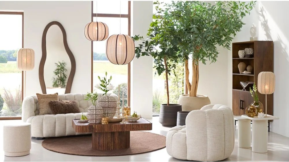 Krémové závěsné svítidlo s textilním stínidlem Esmiria – Light & Living