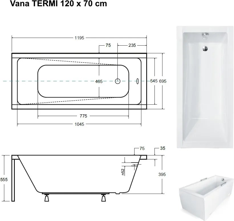Besco Termi obdélníková vana 120 x 70 cm bílá OLVTER12 Koupelny Bernold