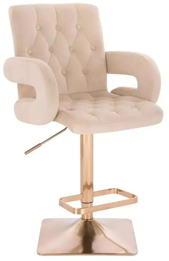 LuxuryForm DESIGN Barová židle  BOSTON VELUR na zlaté hranaté podstavě - krémová