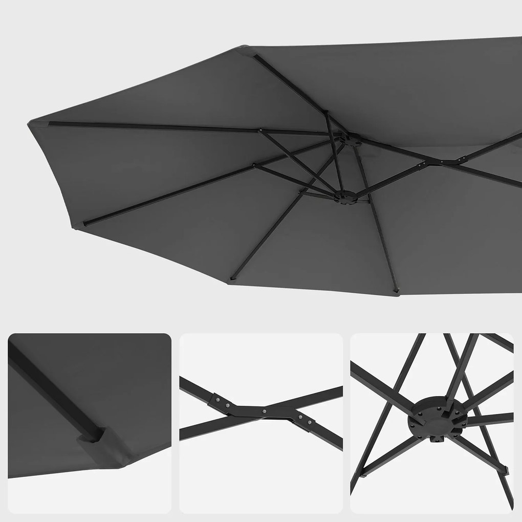 Dvojitý slunečník 460 × 270 cm, extra velký zahradní slunečník, UPF 50+, šedý