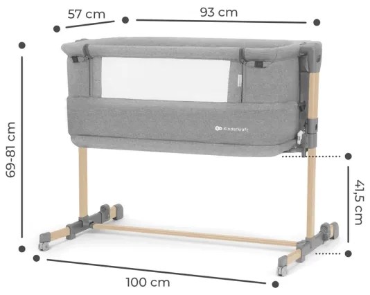 KINDERKRAFT - Dětská postýlka NESTE GROW světle šedá