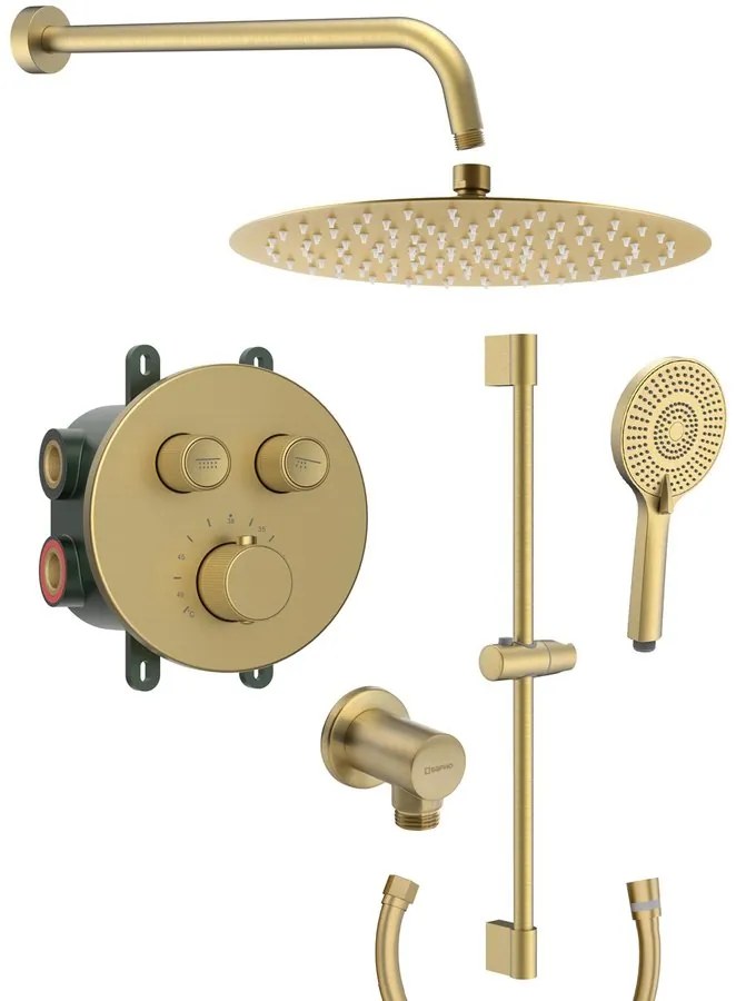 Sapho Sapho, SMART SELECT sprchový set s termostatickou baterií, 2 výstupy, posuvný držák sprchy, zlato mat, RP032GB-02