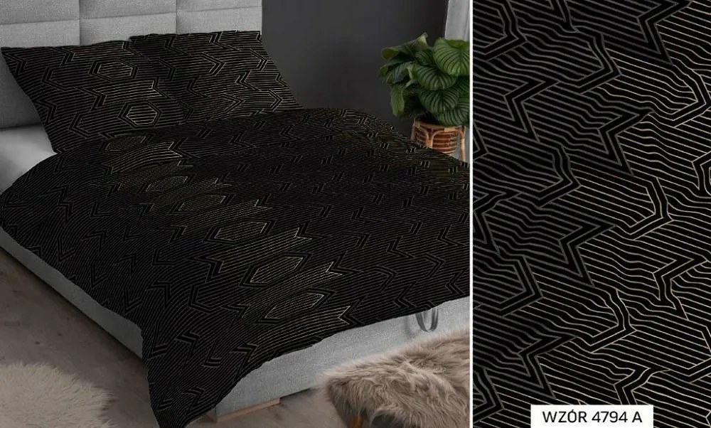 Saténové povlečení 160x200 černá béžová geometrická na zip 4794 A KARO Satin