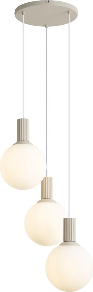 Skandinávská závěsná lampa béžová s opálovým sklem se 3 světly - Polly