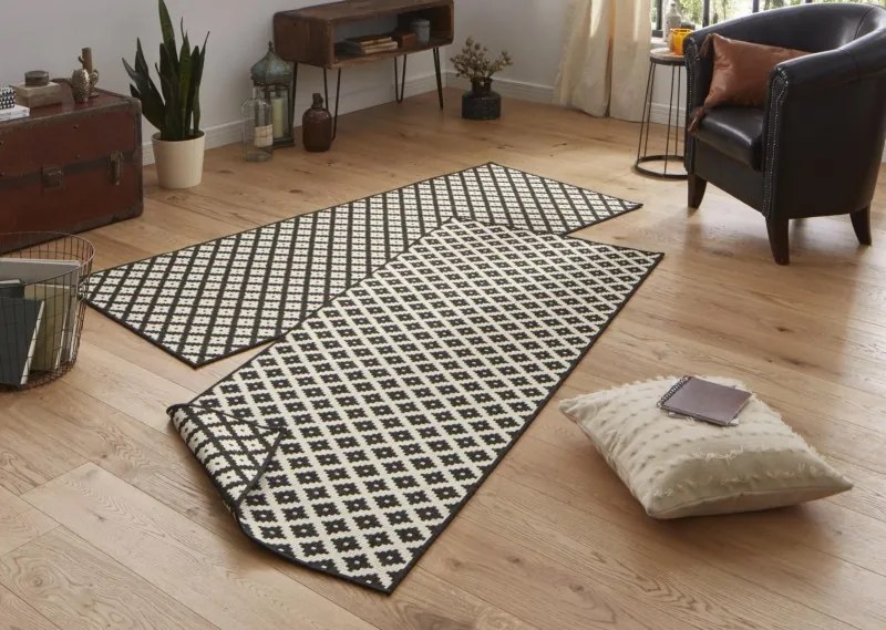 NORTHRUGS - Hanse Home koberce Kusový koberec Twin-Wendeteppiche 103124 schwarz creme – na ven i na doma - 160x230 cm